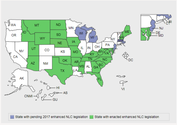 2018-eNLC-Travel-Nursing-Compact-States-Map - Wanderly